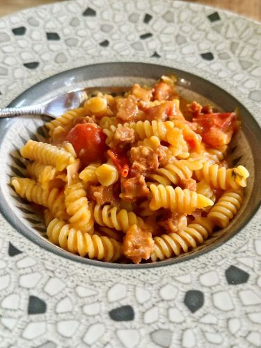 Pâtes aux tomates et chorizo - recette facile